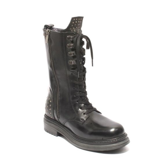 WOz? | Shoes | Italian Woz 2226 Black Leather Laceup Zipup Studded ...